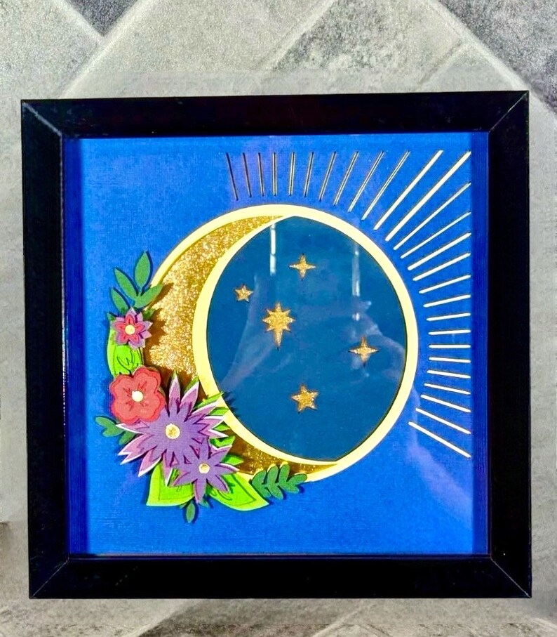 3D SVG File Celestial Blossoms Shadow Box - Moon and Stars Shadow Box ...