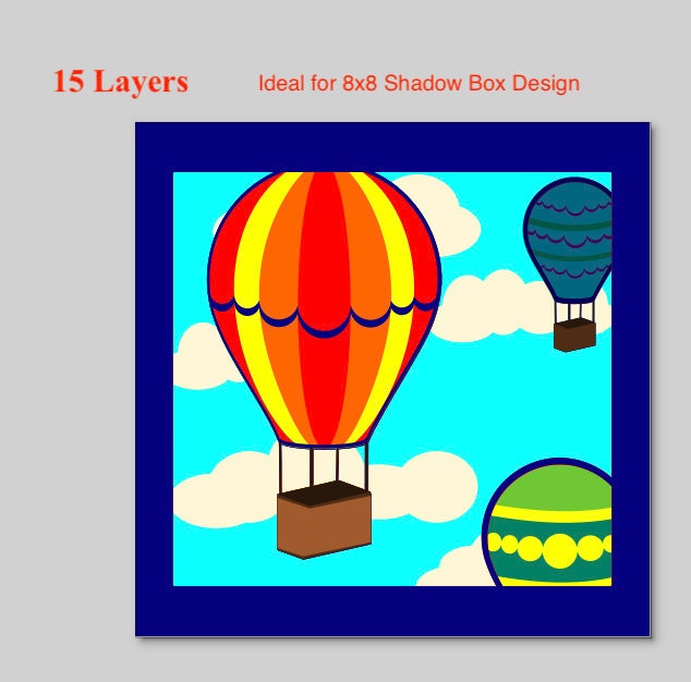 3D SVG File Hot Air Balloon Shadow Box Design Layered Card Stock for ...