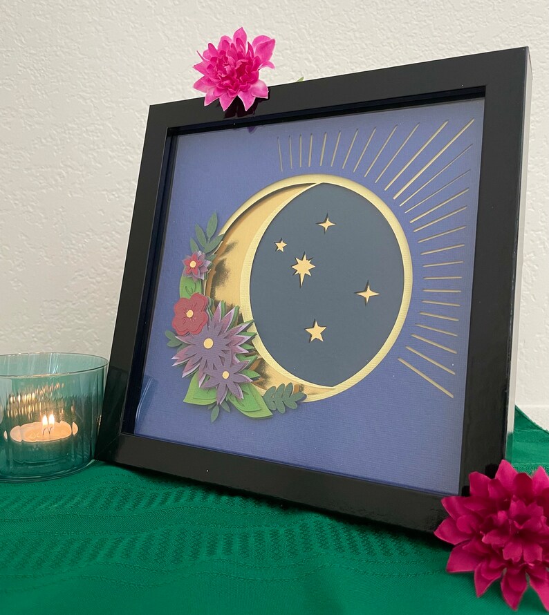 3D SVG File Celestial Blossoms Shadow Box - Moon and Stars Shadow Box ...