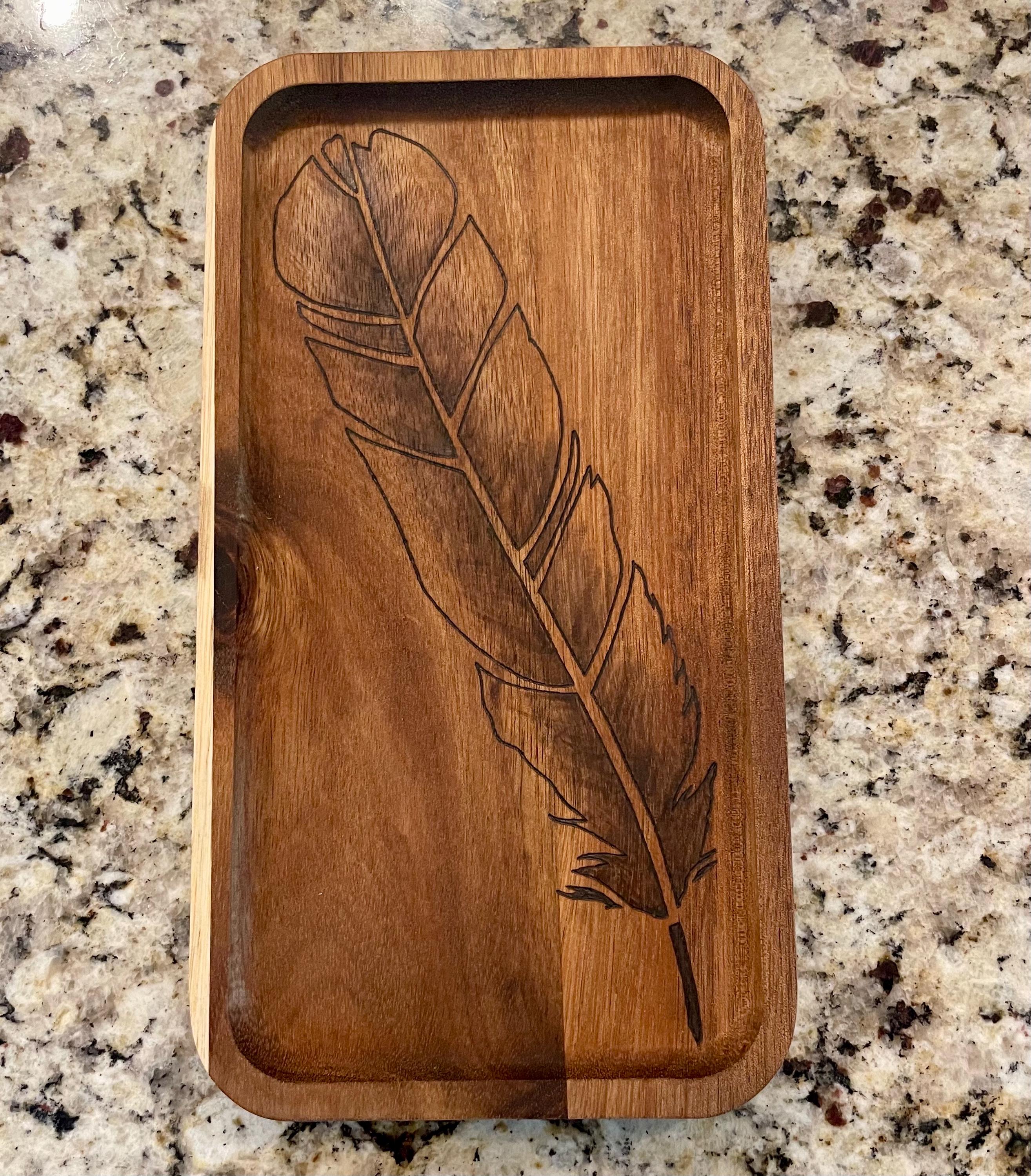 Wood Feather Tray Acacia Wood Pyrography Designed by Hand - Etsy