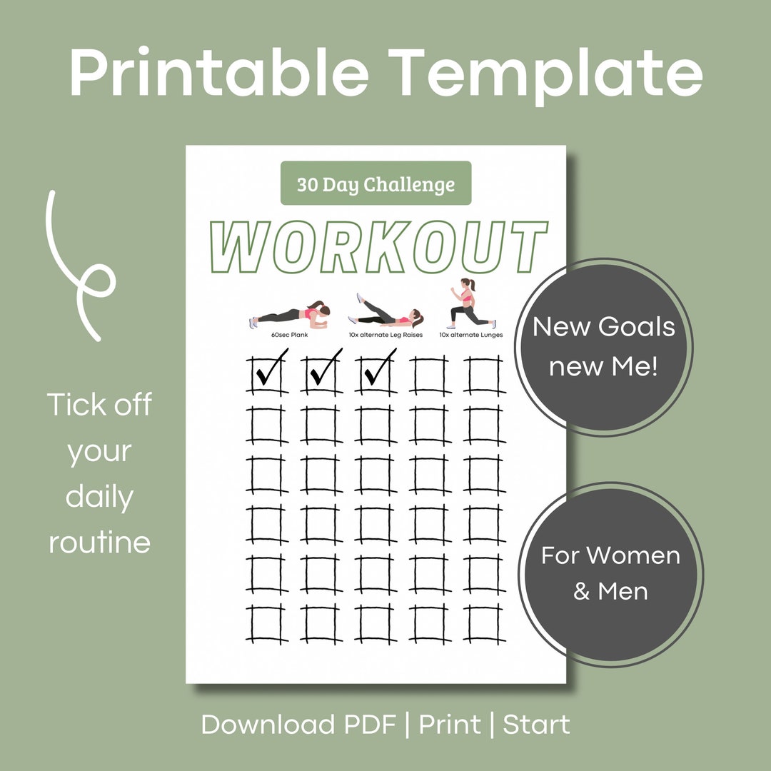 30 Day Challenge Workouts Templates Fitness Download Print Pdf-pdfs ...