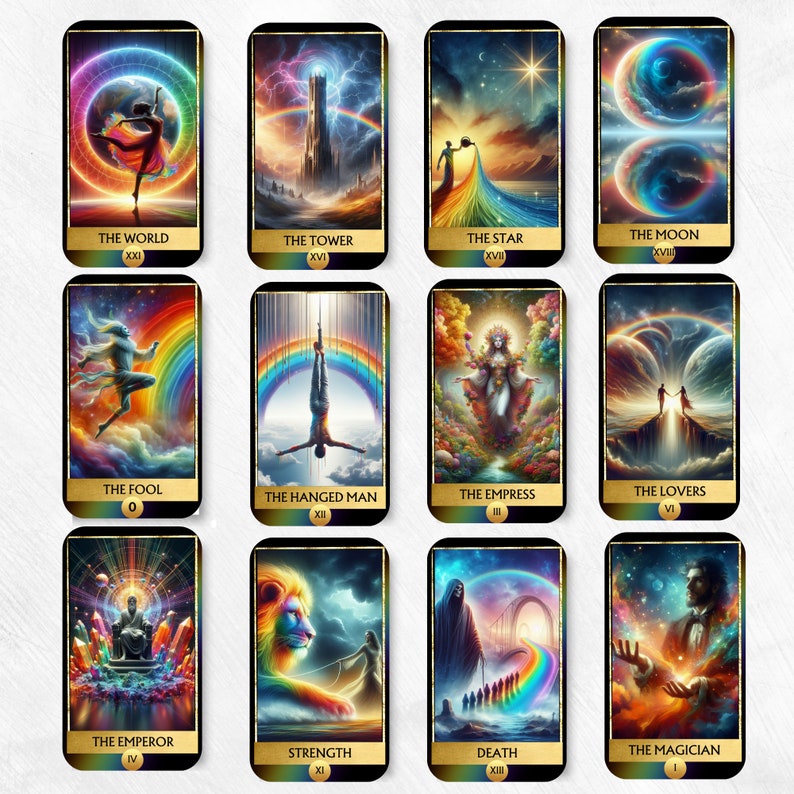 Digital Rainbow Tarot Deck Printable Tarot Cards 78 Colorful Tarot ...