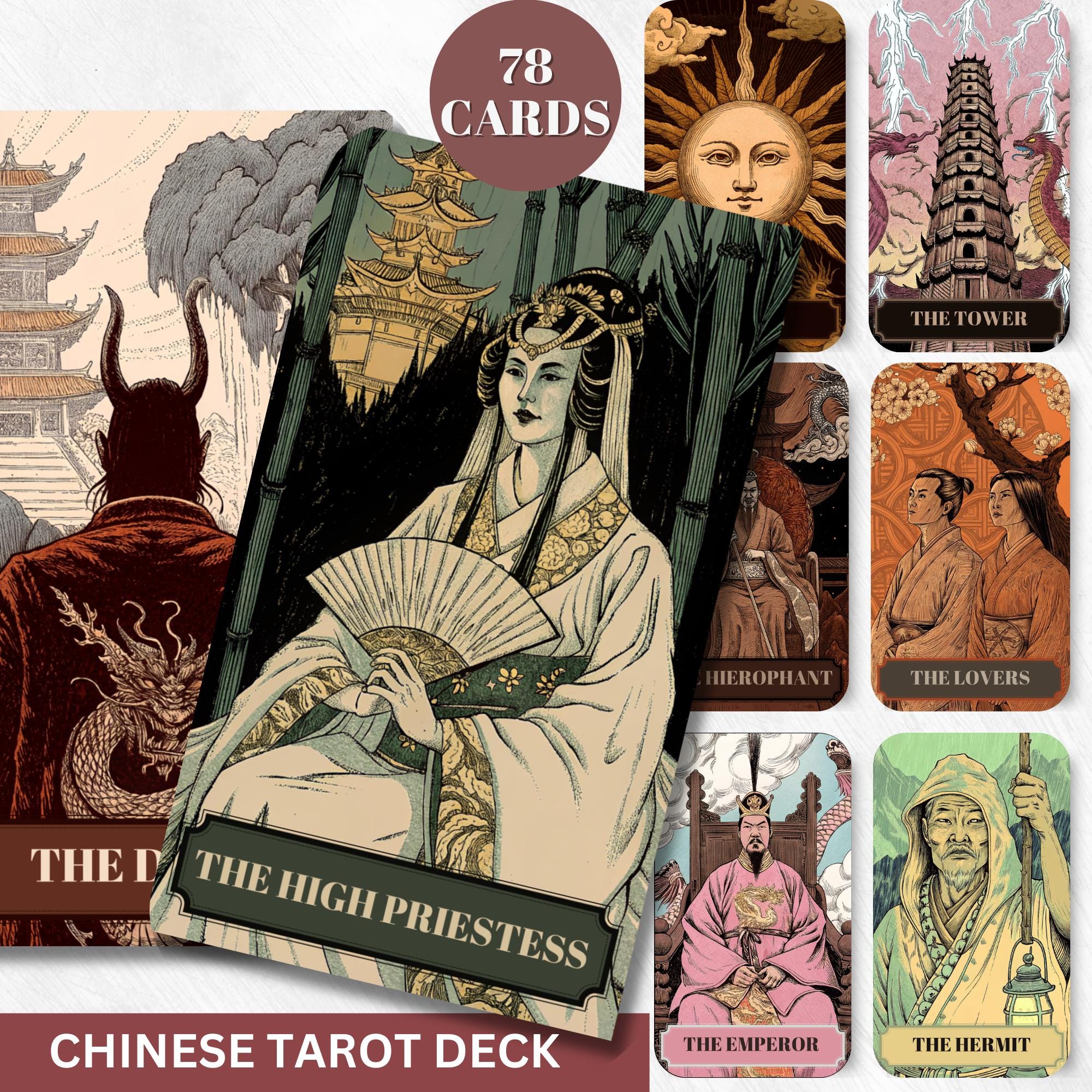 Digital Chinese Tarot Deck Printable Tarot Cards 78 Anime Tarot Cards ...