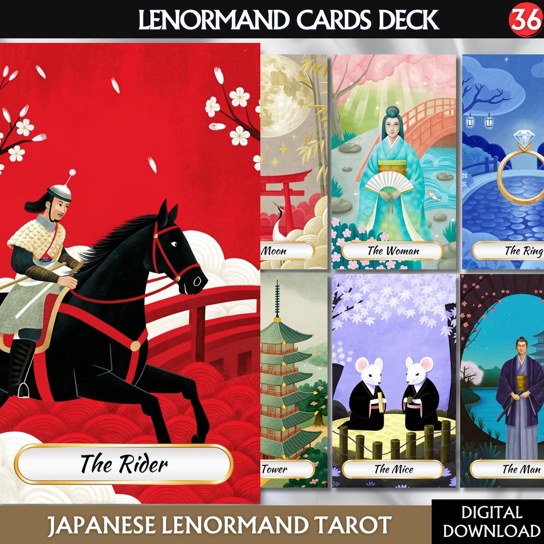 Digital Japanese Lenormand Tarot Deck Printable Tarot Cards Japanese ...