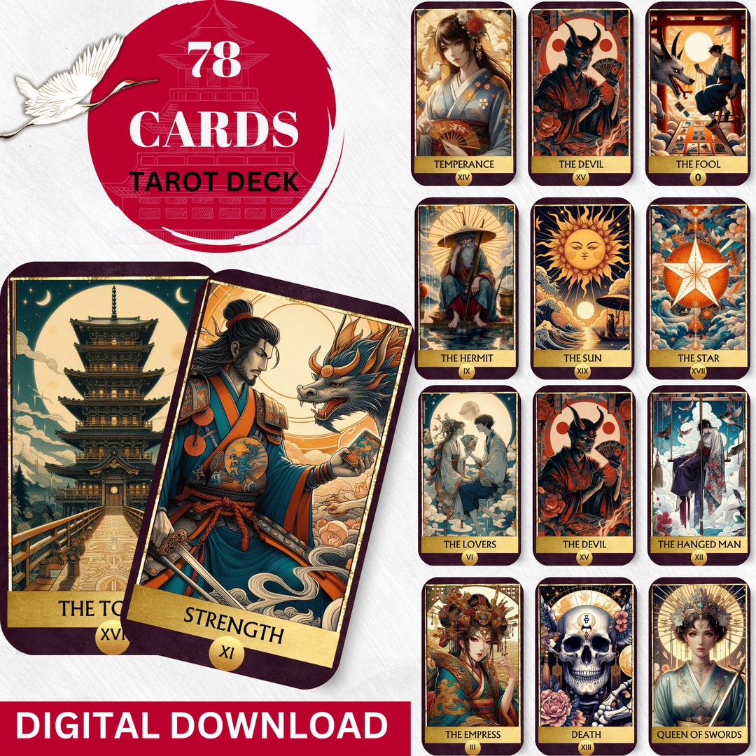 Digital Japanese Tarot Deck Printable Tarot Cards 78 Anime Tarot Cards ...