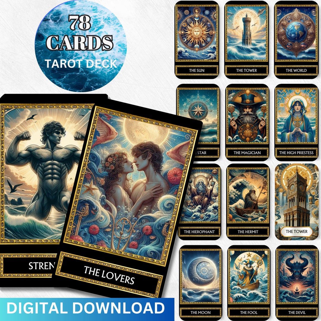 Digital Ocean Tarot Deck Printable Tarot Cards 78 Ocean Waves Tarot ...
