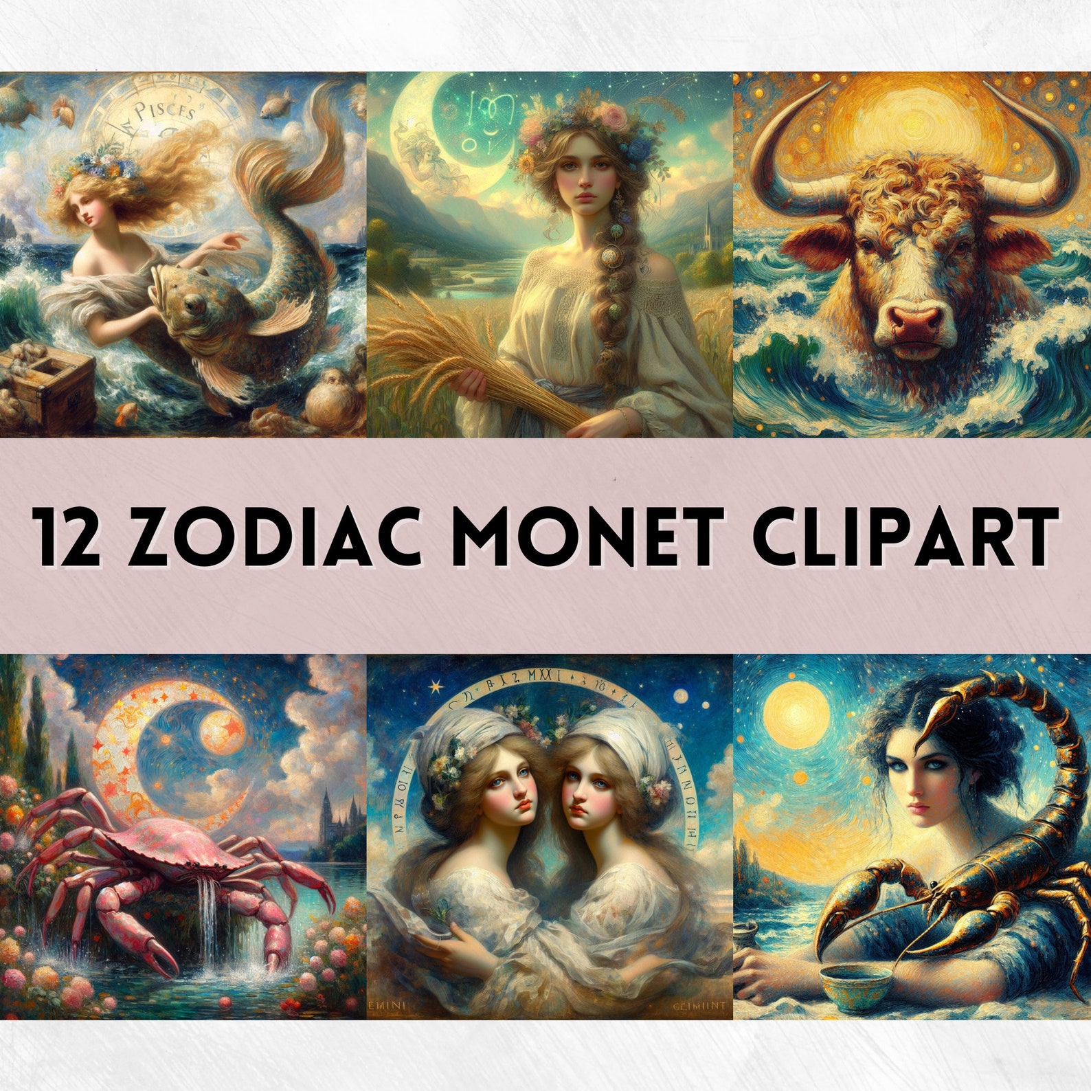 Digital Monet Zodiac Collection Printable Zodiac Clipart Digital ...