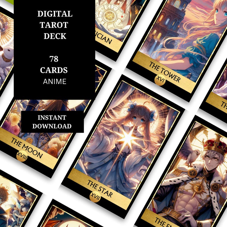 Anime Tarot Deck Digital Download Printable Tarot Cards Celestial ...
