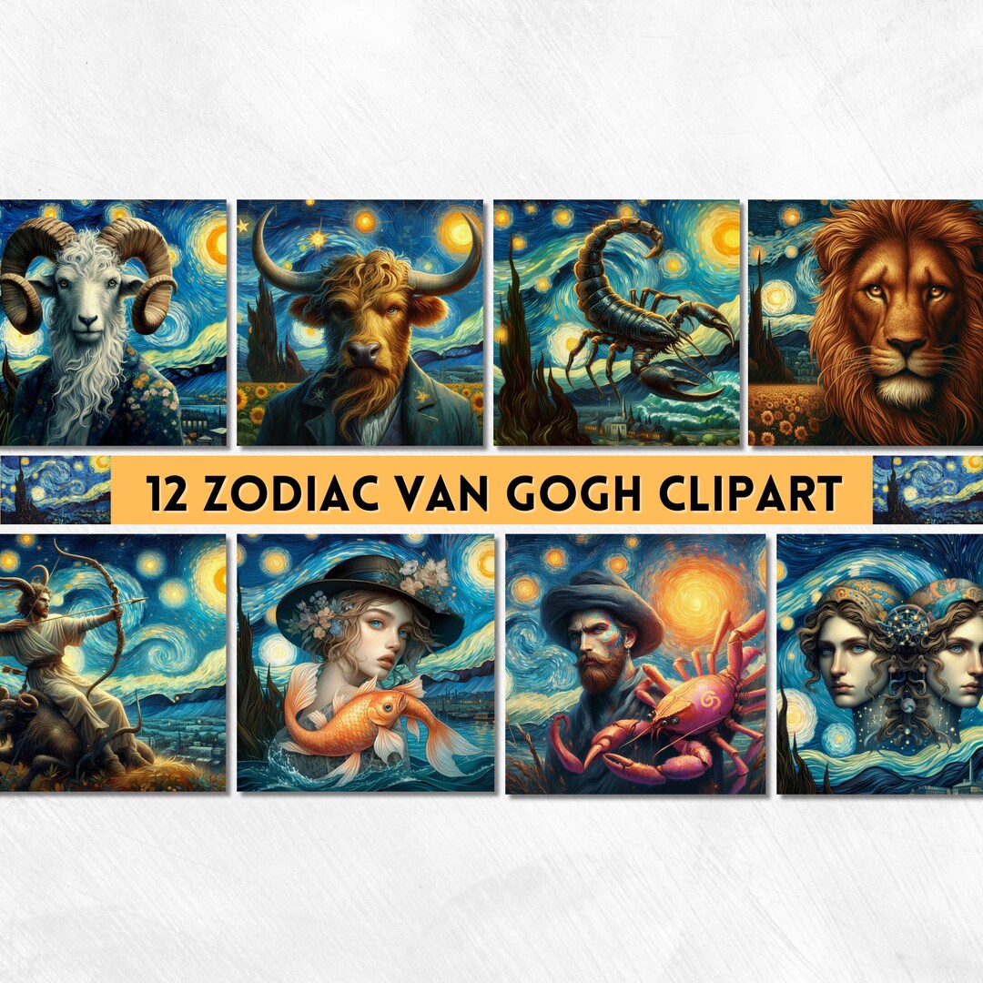 Digital Van Gogh Zodiac Printable Zodiac Clipart Digital Oracle Cards ...