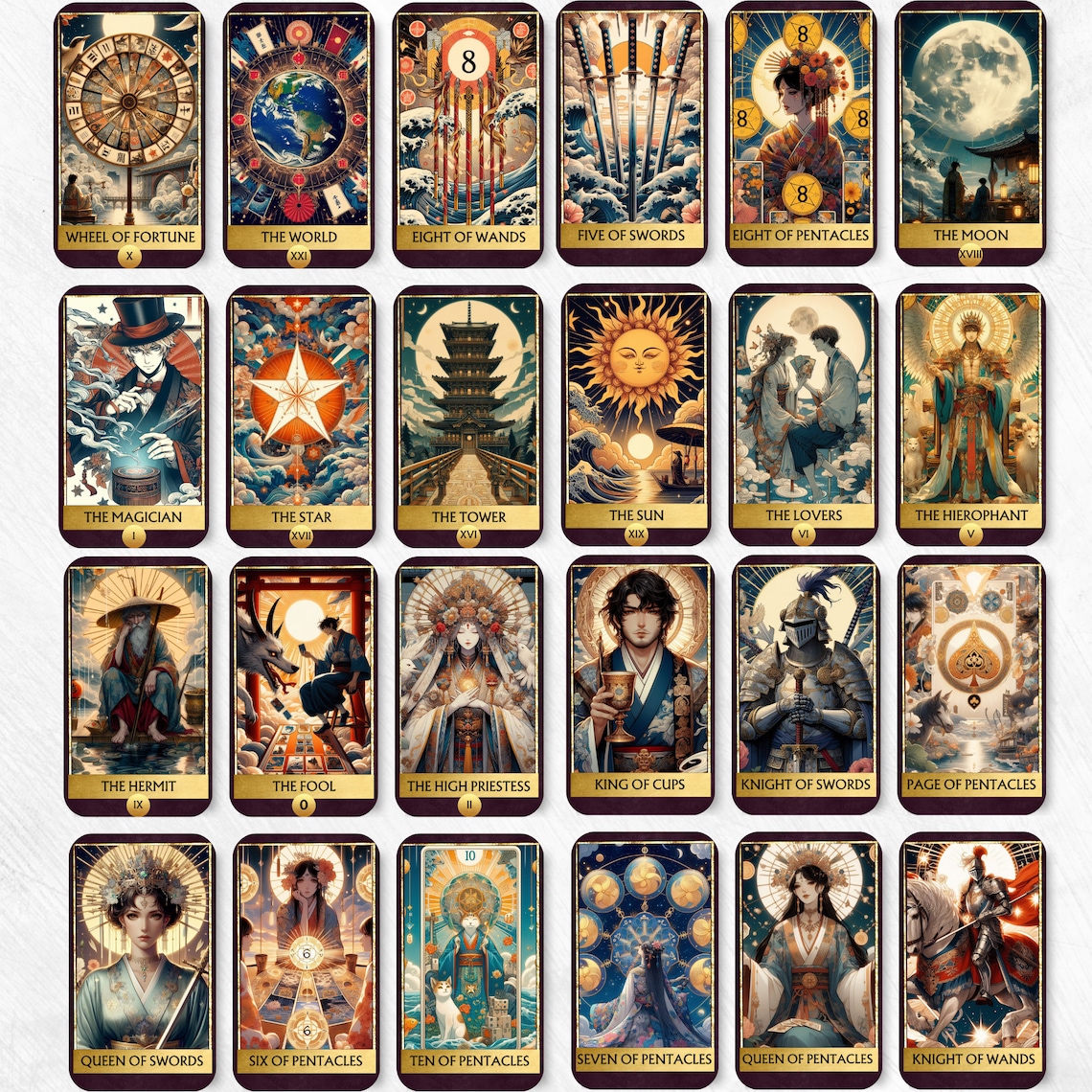 Digital Japanese Tarot Deck Printable Tarot Cards 78 Anime Tarot Cards ...