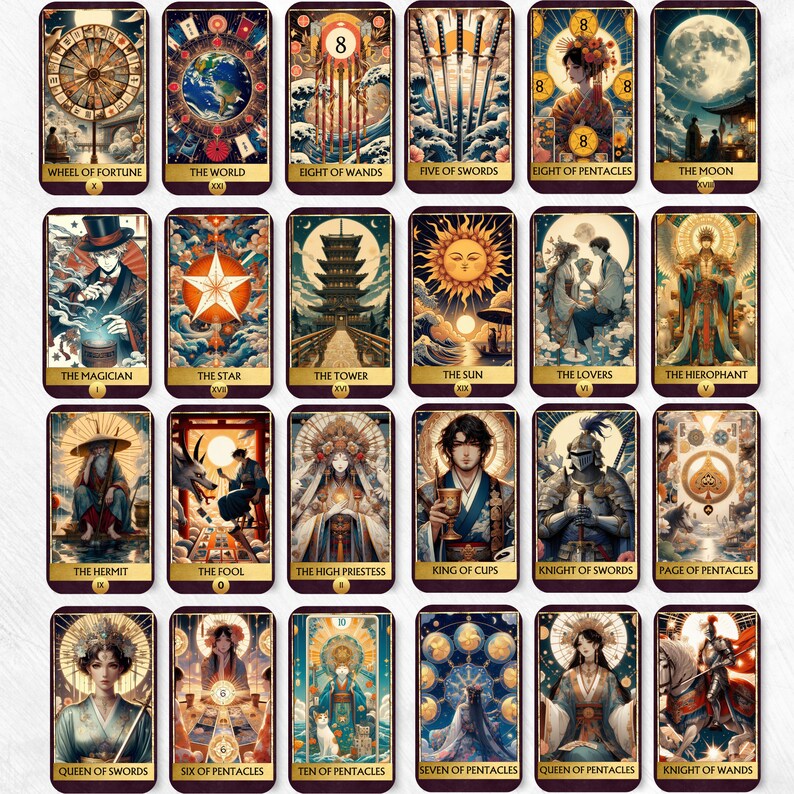 Digital Japanese Tarot Deck Printable Tarot Cards 78 Anime Tarot Cards ...