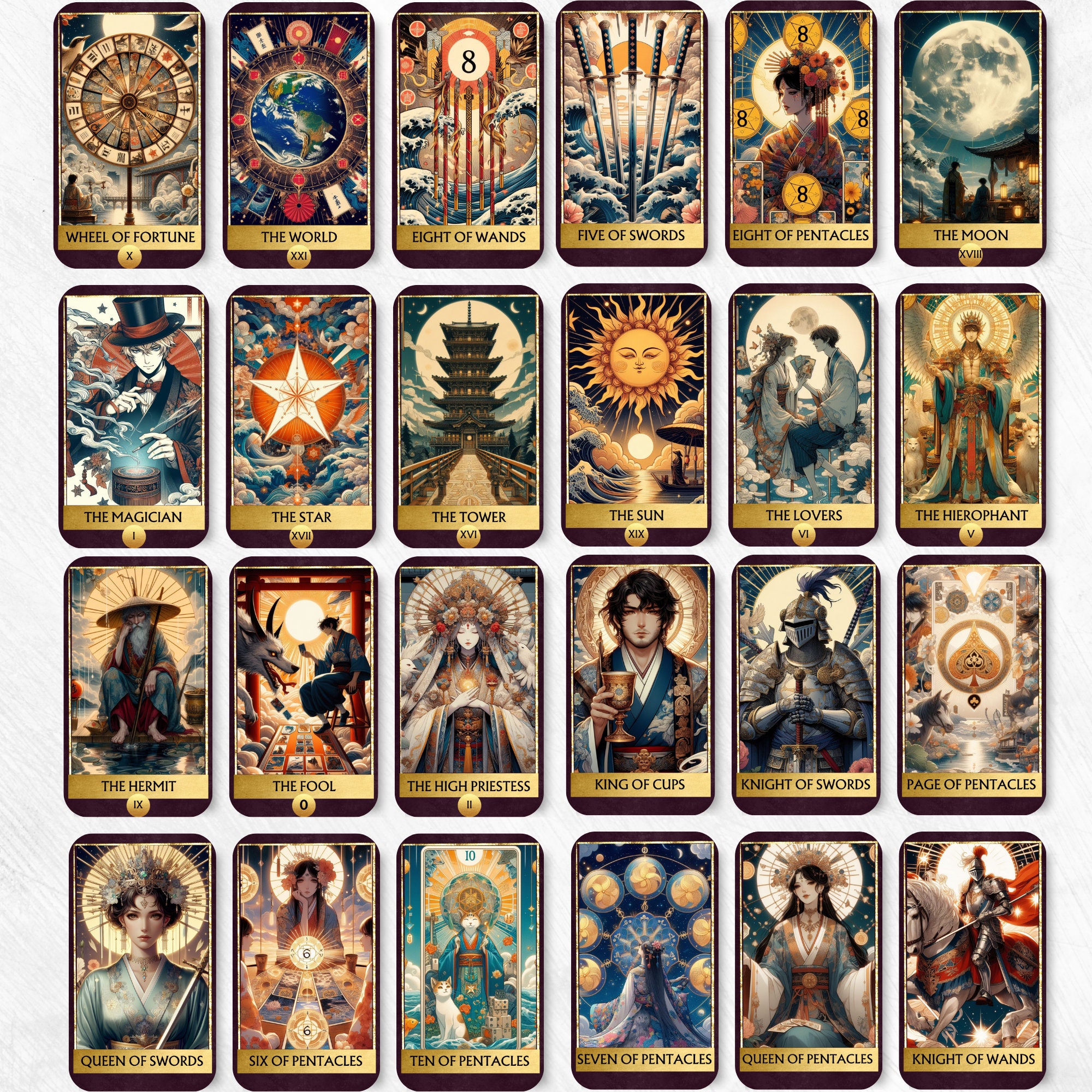Digital Japanese Tarot Deck Printable Tarot Cards 78 Anime Tarot Cards ...