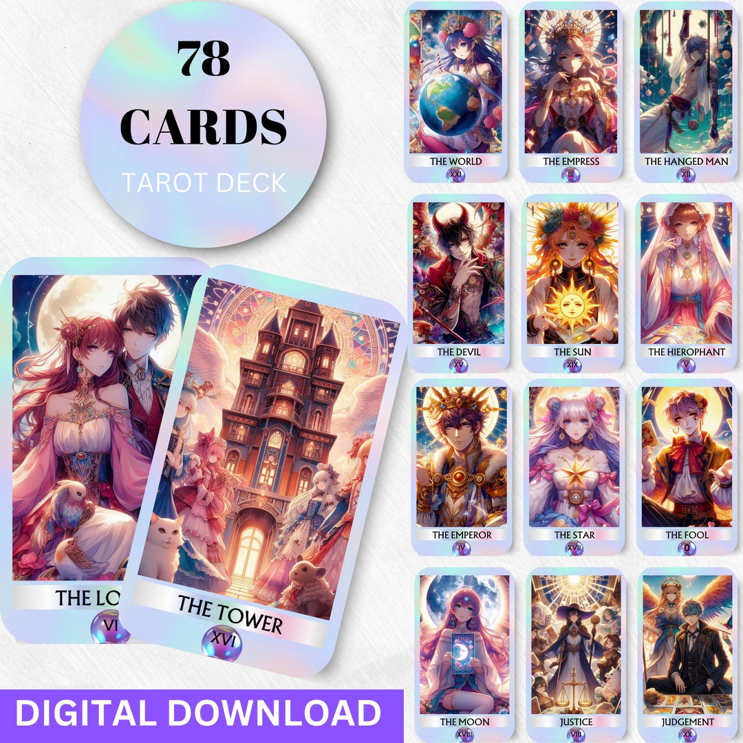 Digital Colorful Anime Tarot Deck Printable Anime Tarot Cards 78 Tarot ...