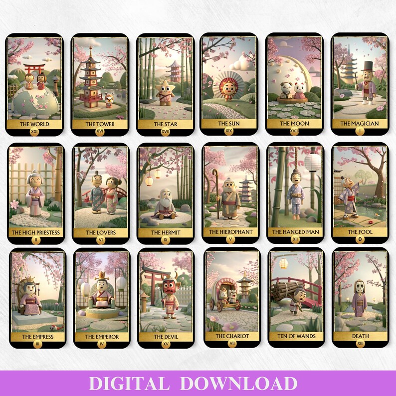 Japanese Tarot Digital Tarot Deck Printable Tarot Cards 78 Tarot Cards ...