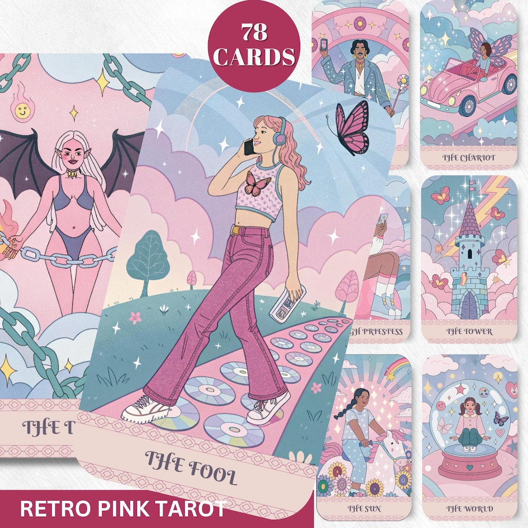Pink Tarot Card Deck Digital Anime Tarot Deck Printable Tarot Cards 78 ...