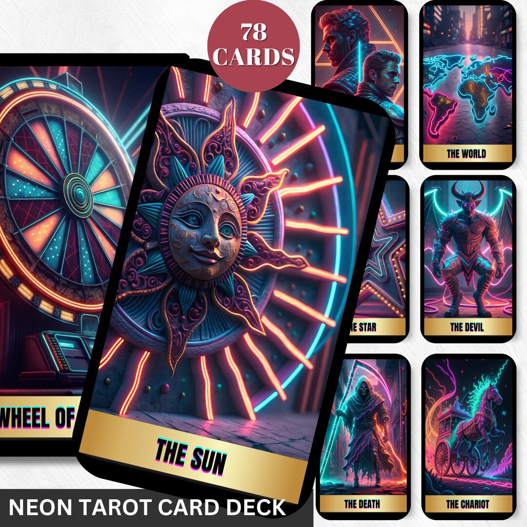 Neon Digital Tarot Deck Printable Tarot Cards 78 Tarot Cards Digital ...