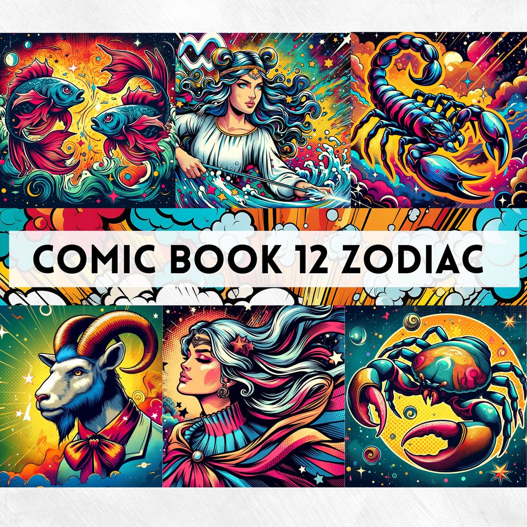 Digital Comic Book Zodiac Collection Printable Zodiac Clipart Digital ...