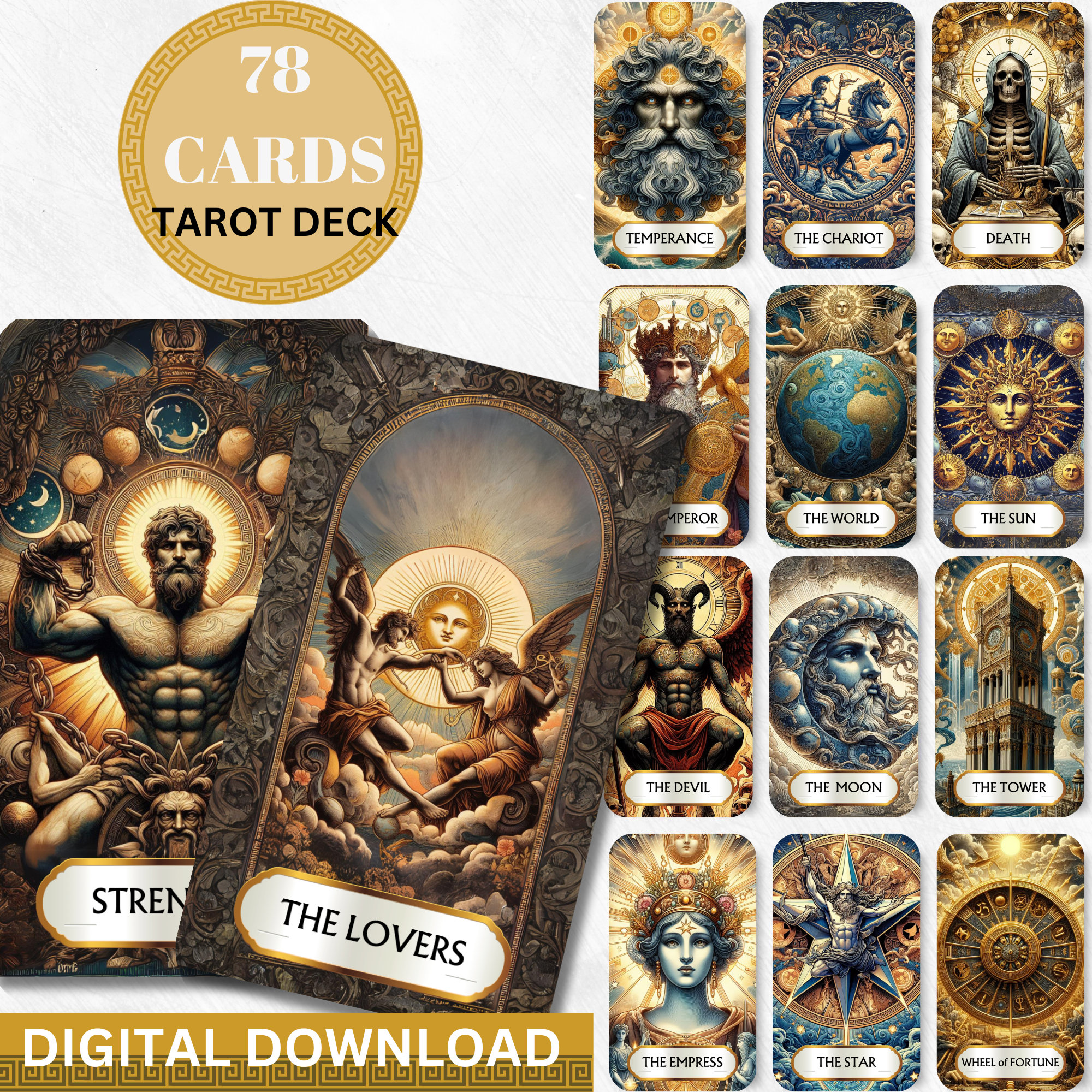 Digital Ancient Greek Tarot Deck Printable Tarot Cards 78 Mythological ...