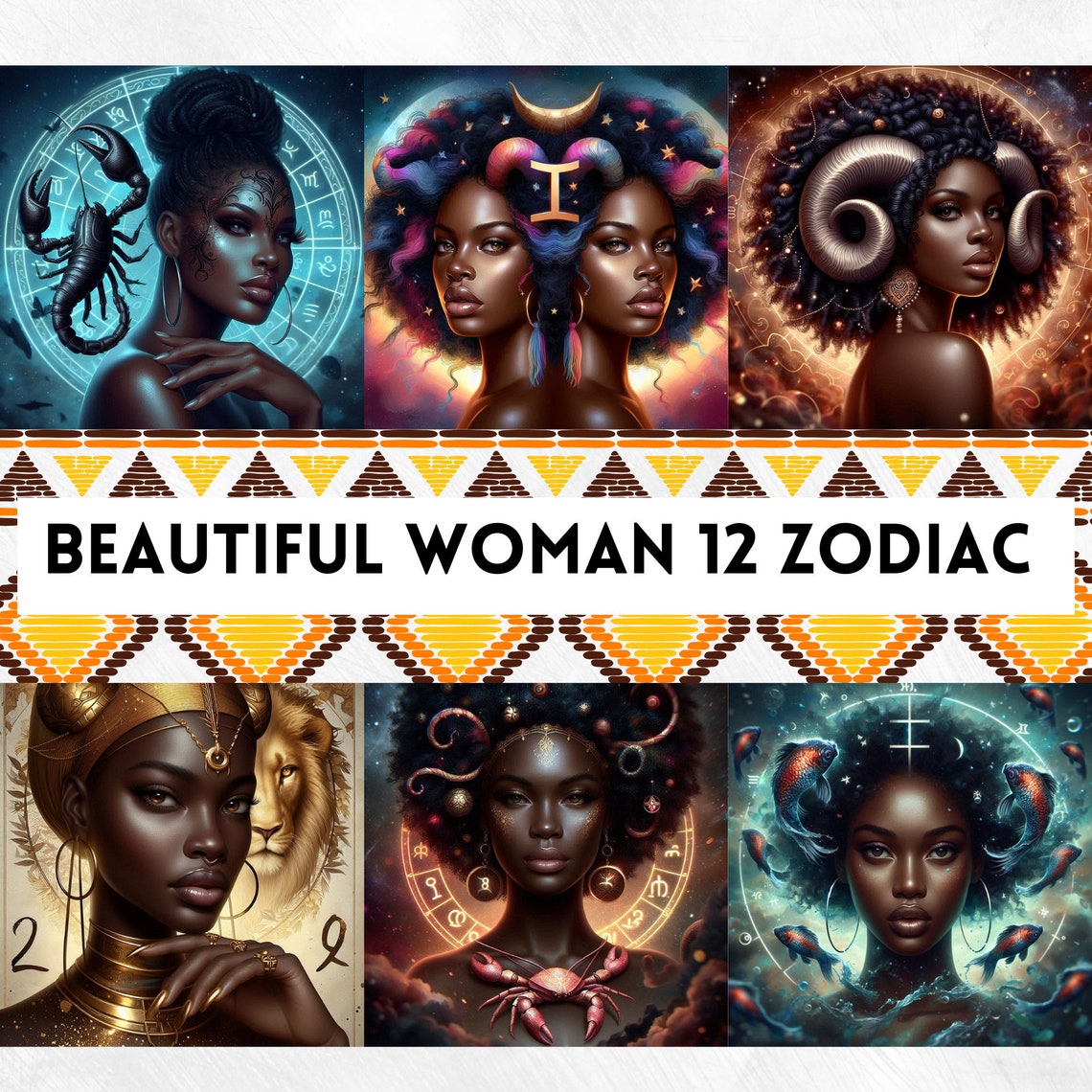 African Woman Zodiac Collection Digital Art Prints African American ...