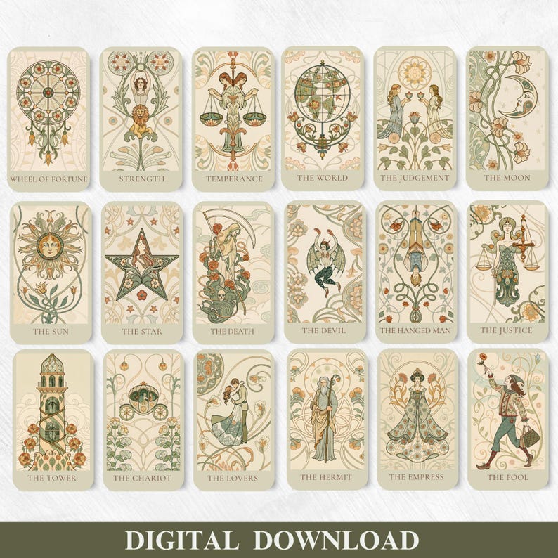 Art Nouveau Tarot Digital Tarot Deck Printable Tarot Cards 78 Tarot ...