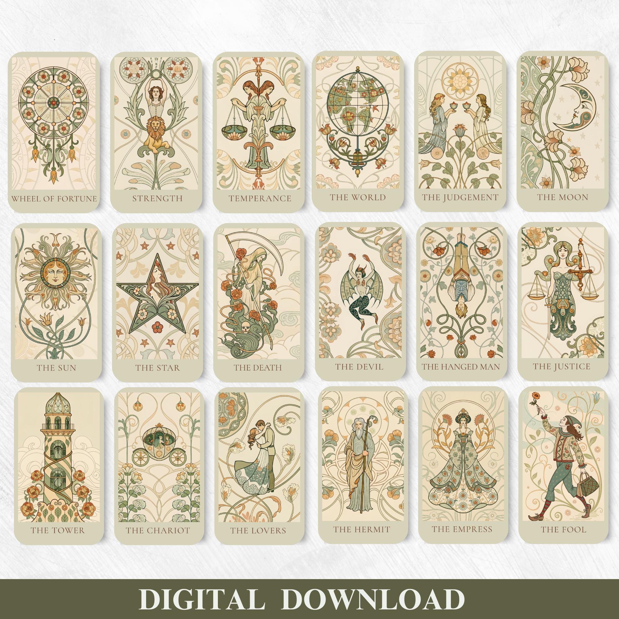 Art Nouveau Tarot Digital Tarot Deck Printable Tarot Cards 78 Tarot ...