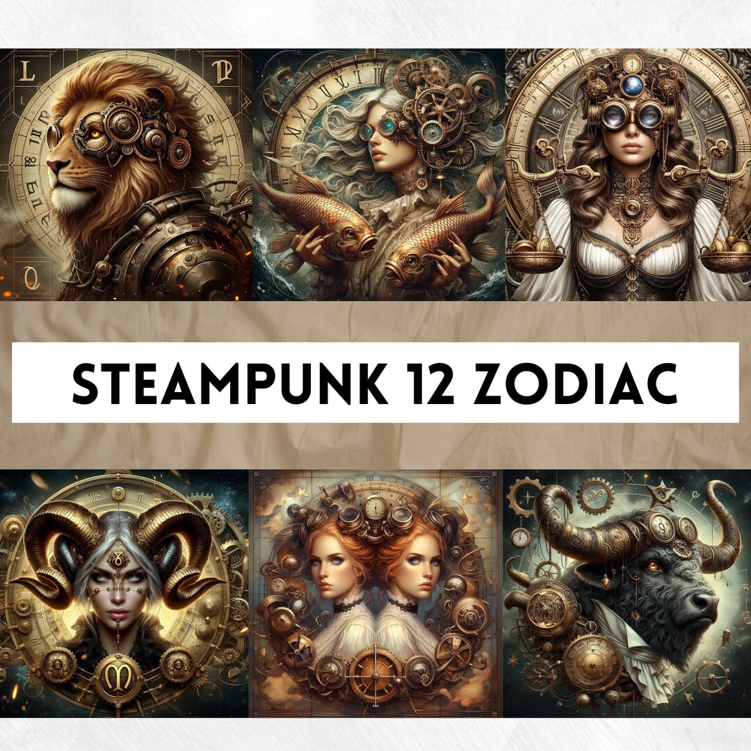 Steampunk Zodiac Collection Digital Art Prints Zodiac Signs Astrology ...