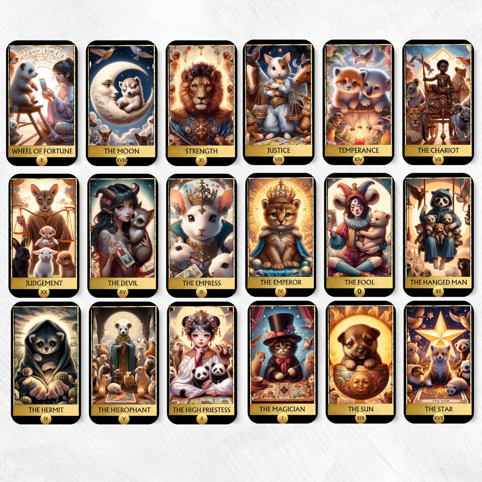 Digital Cute Baby Animals Tarot Deck Printable Tarot Cards 78 Tarot ...