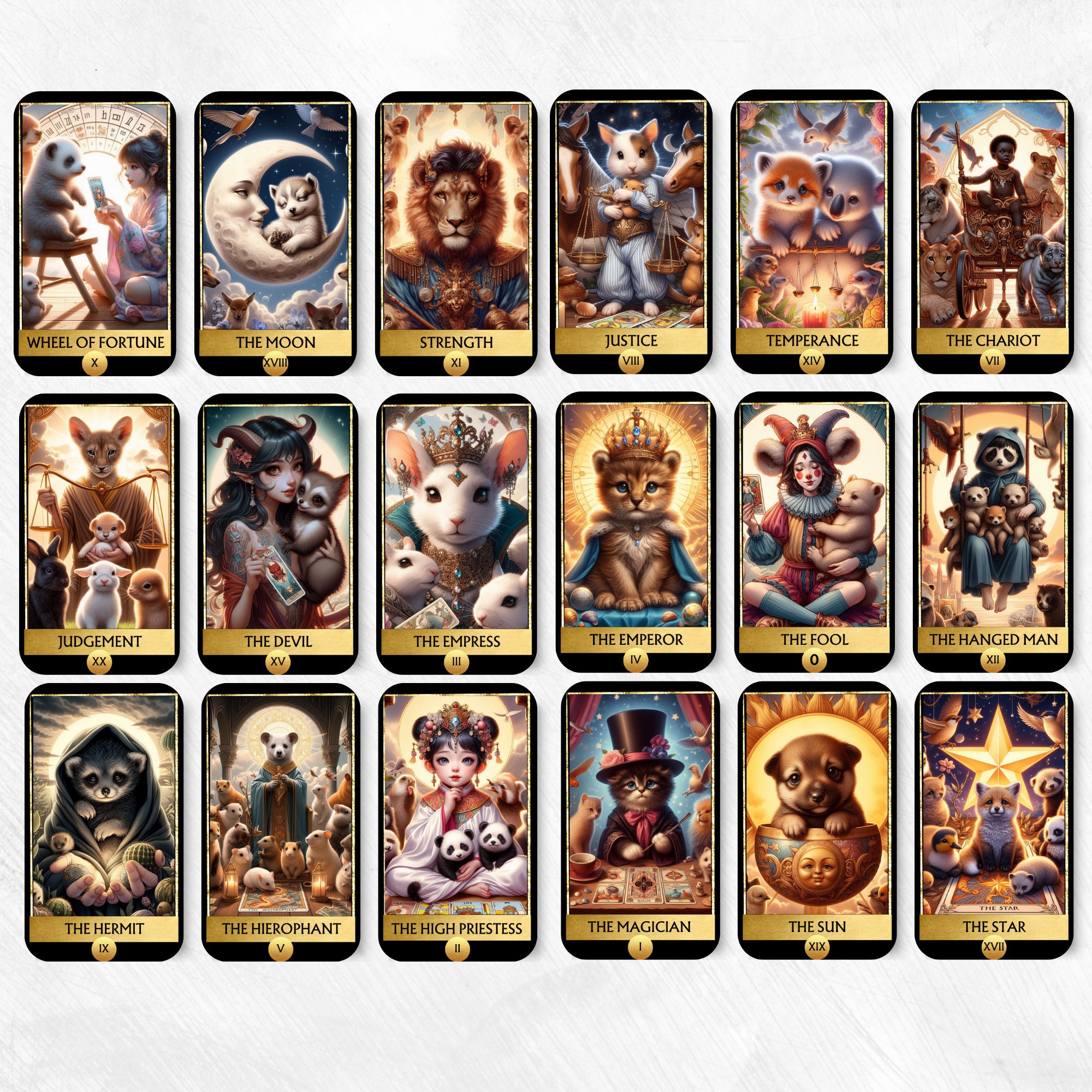 Digital Cute Baby Animals Tarot Deck Printable Tarot Cards 78 Tarot ...