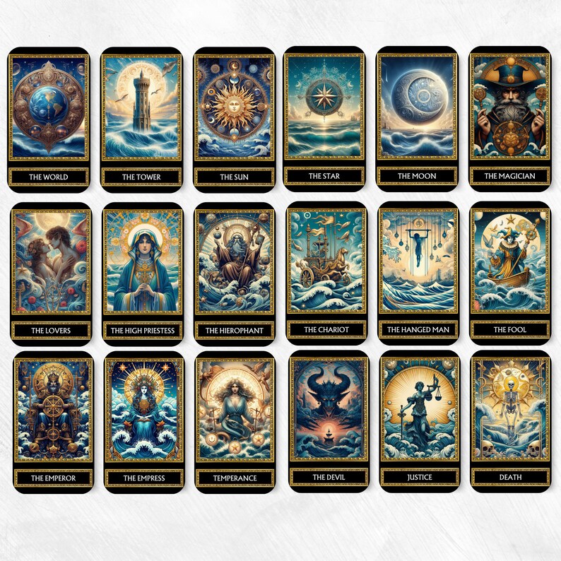 Digital Ocean Tarot Deck Printable Tarot Cards 78 Ocean Waves Tarot ...