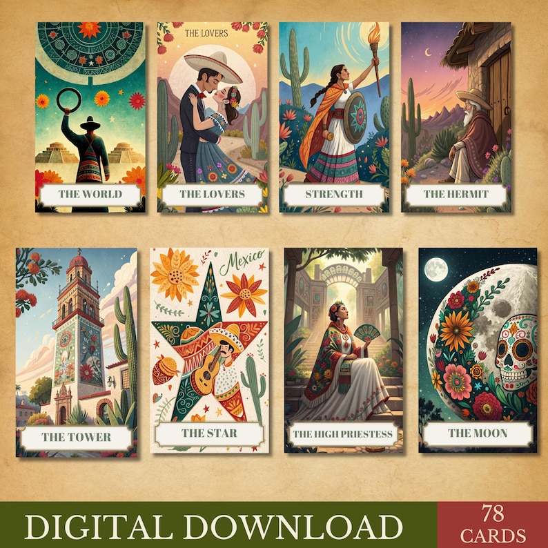 Digital Tarot Deck Mexico Printable Tarot Cards 78 Mexican Tarot Cards ...