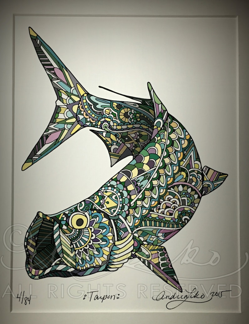 Limited Edition Zentangle Tarpon Gicleé Print 8.5x11 | Etsy