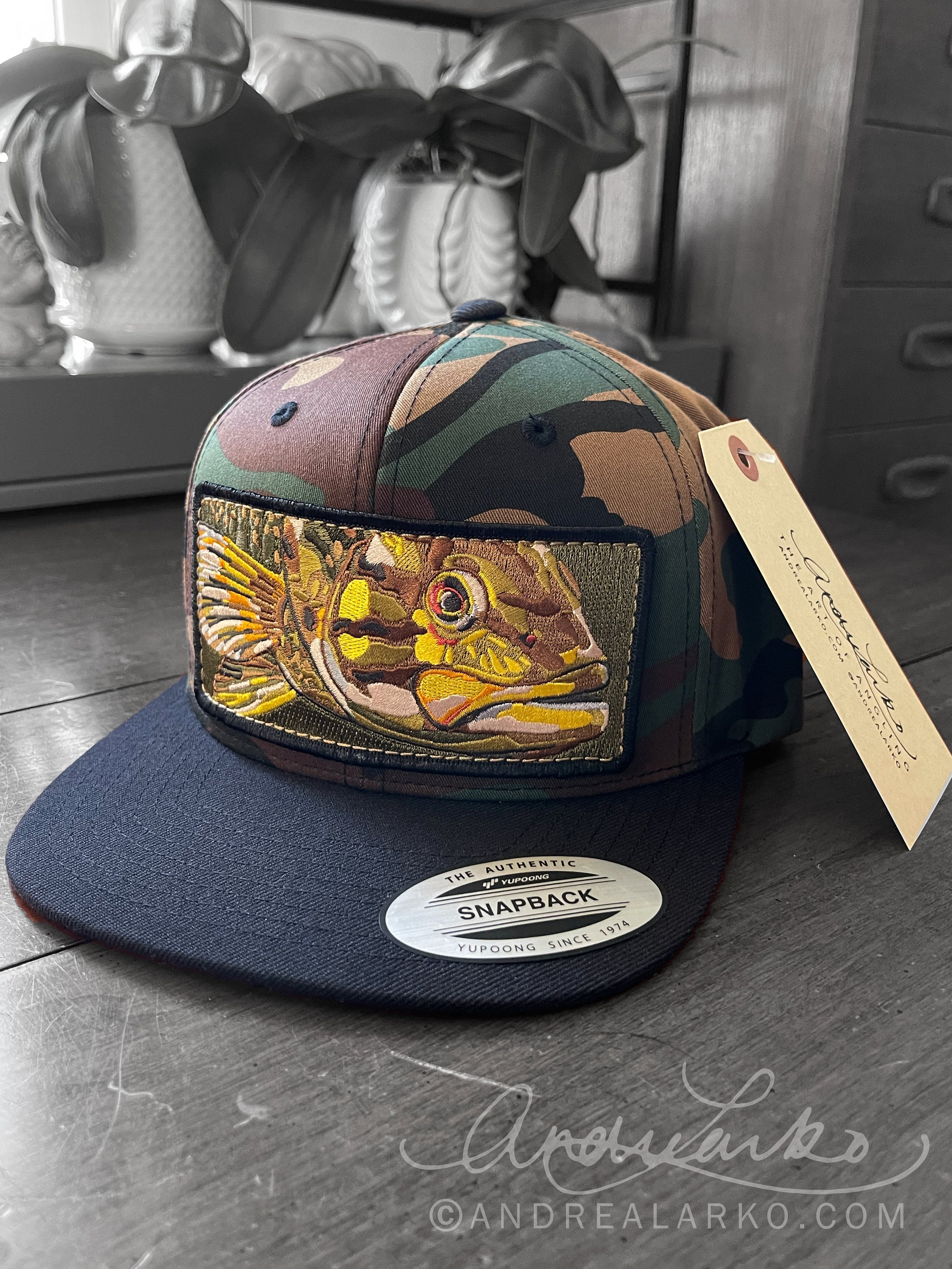 Embroidered Smallmouth Bass Patch Flat Brim Camo Wool Blend Snapback ...
