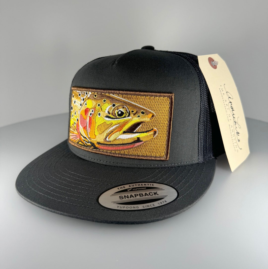 Embroidered Cutthroat Trout Patch Slate Gray 5 Panel Trucker Mesh Snapback Hat - Etsy