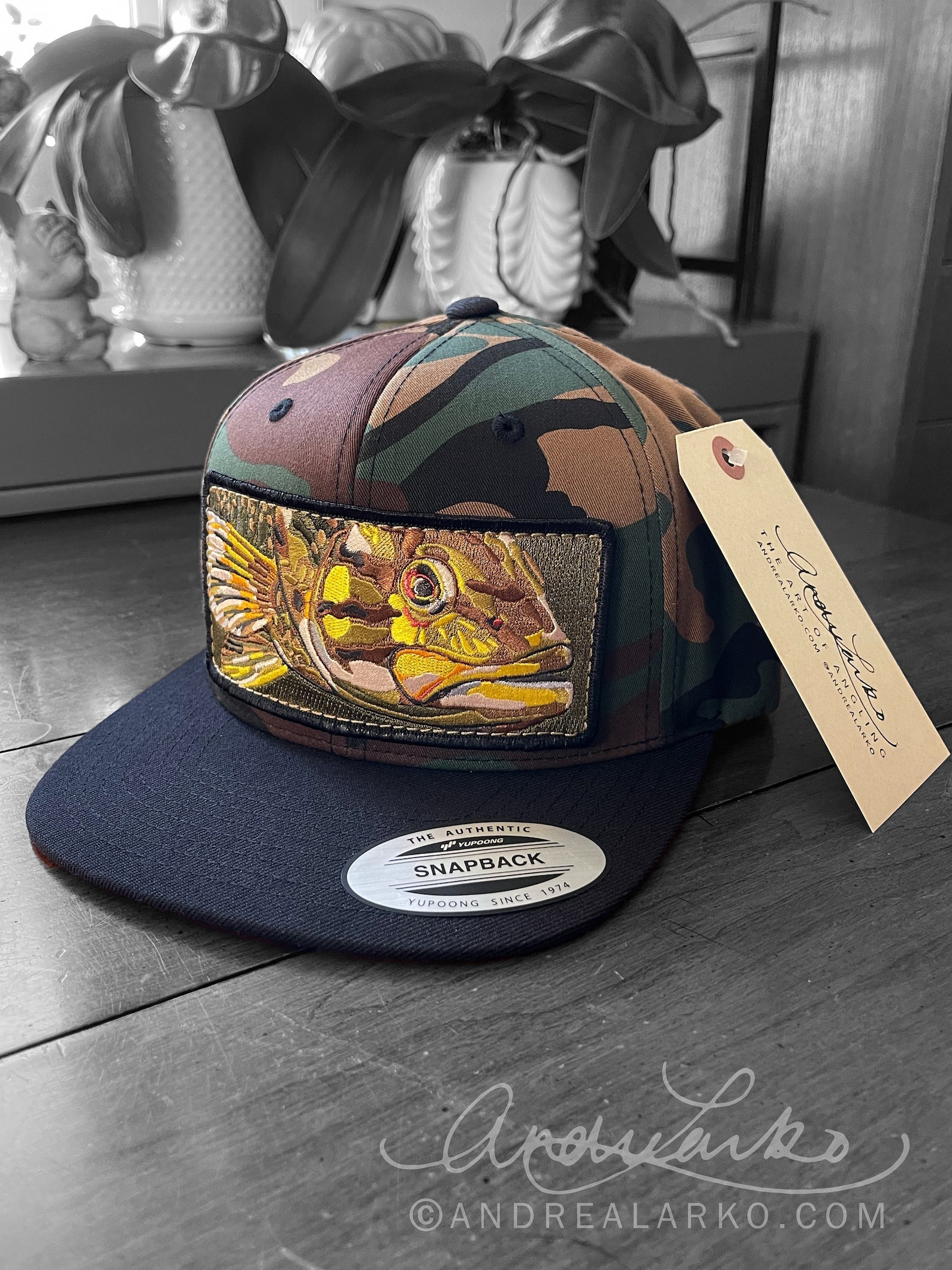 Embroidered Smallmouth Bass Patch Flat Brim Camo Wool Blend Snapback ...