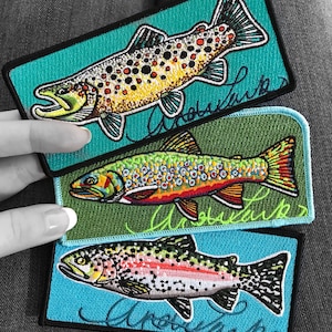 Embroidered Brook Trout Iron on Fish Art Patch 5.5"x2.5" - Etsy