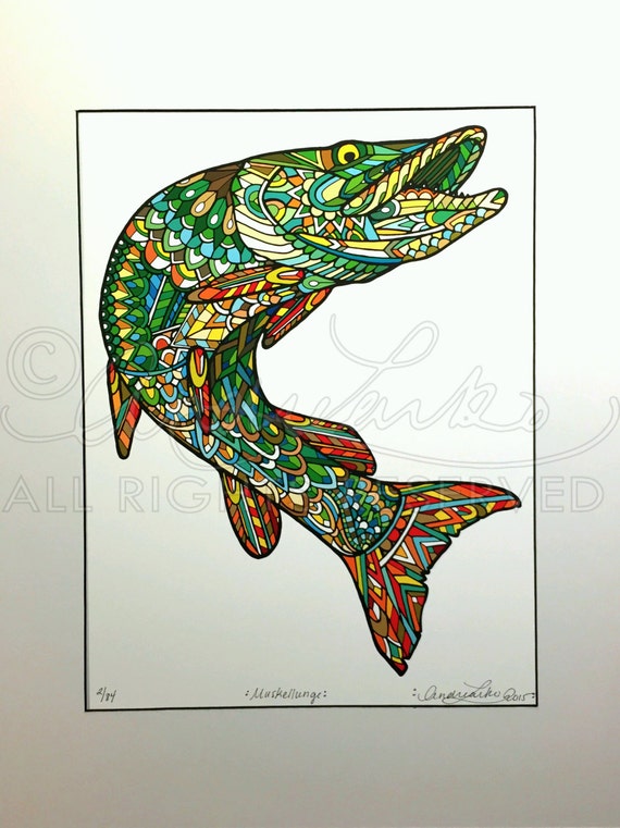 Musky Fish Art Musky, Bass & Walleye Original Canvas — Piper Nunn