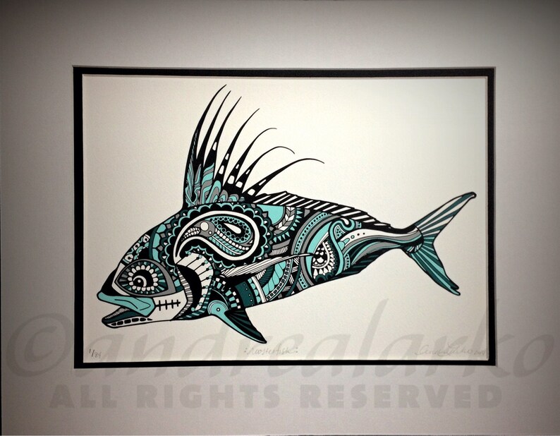 Limited Edition Zentangle Roosterfish Fish Art Gicleé Print - Etsy