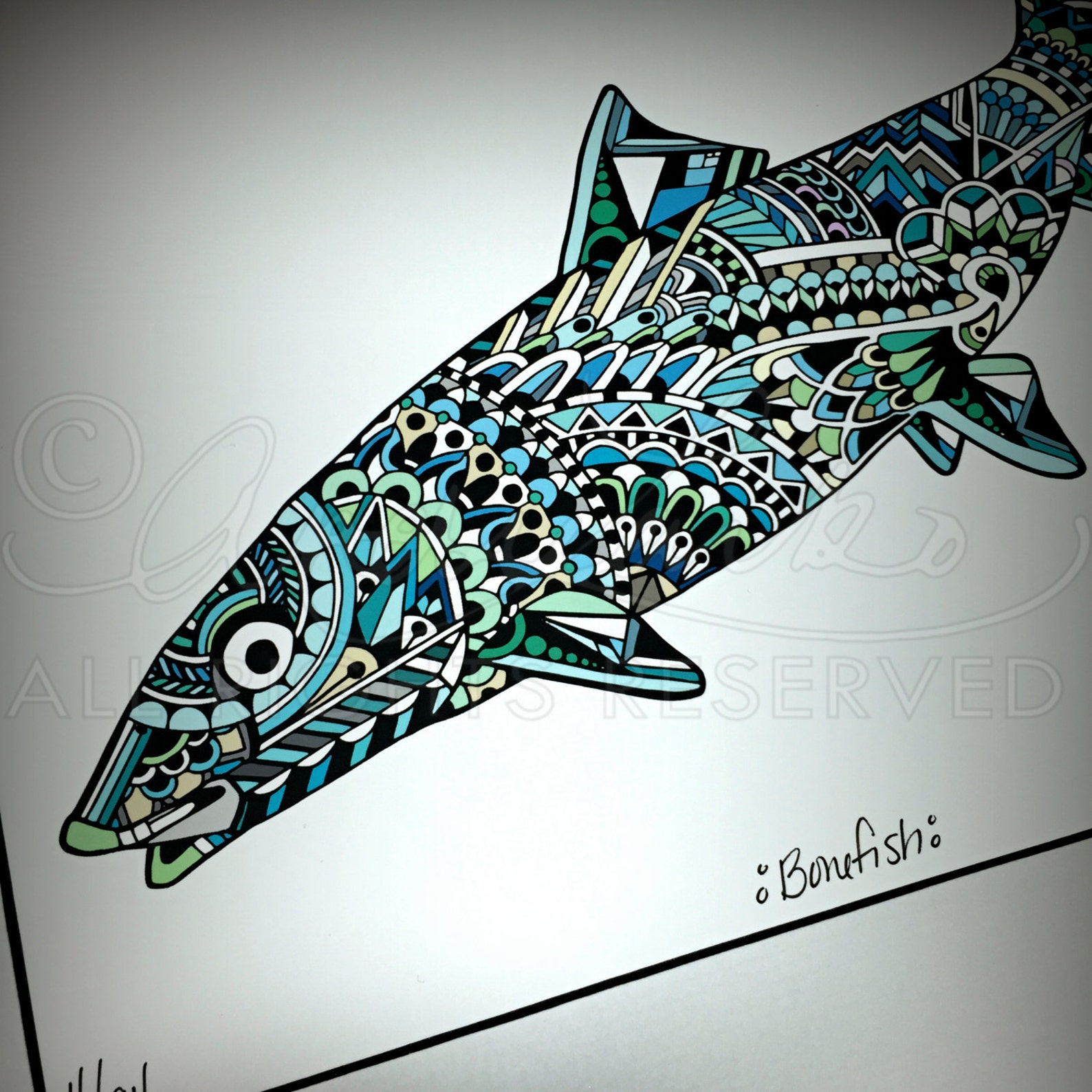 Limited Edition Bonefish Zentangle Art Gicleé Print | Etsy