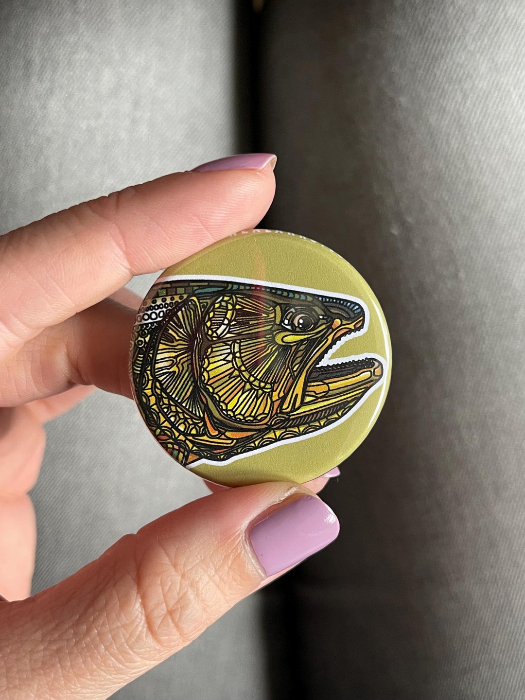 Golden Dorado on Ochre Collector Pin Fishing Pinback Button or Magnet ...