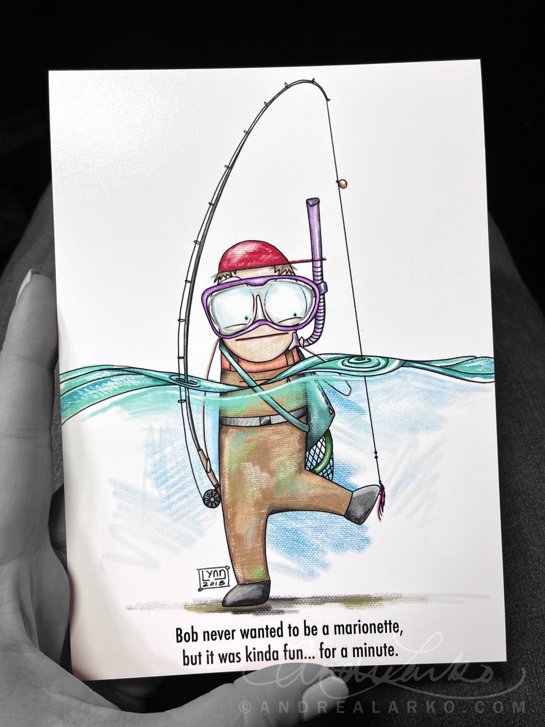 Bob Fly Fishing Cartoon Series Scuba Bob Art Print 5"x7" - Etsy