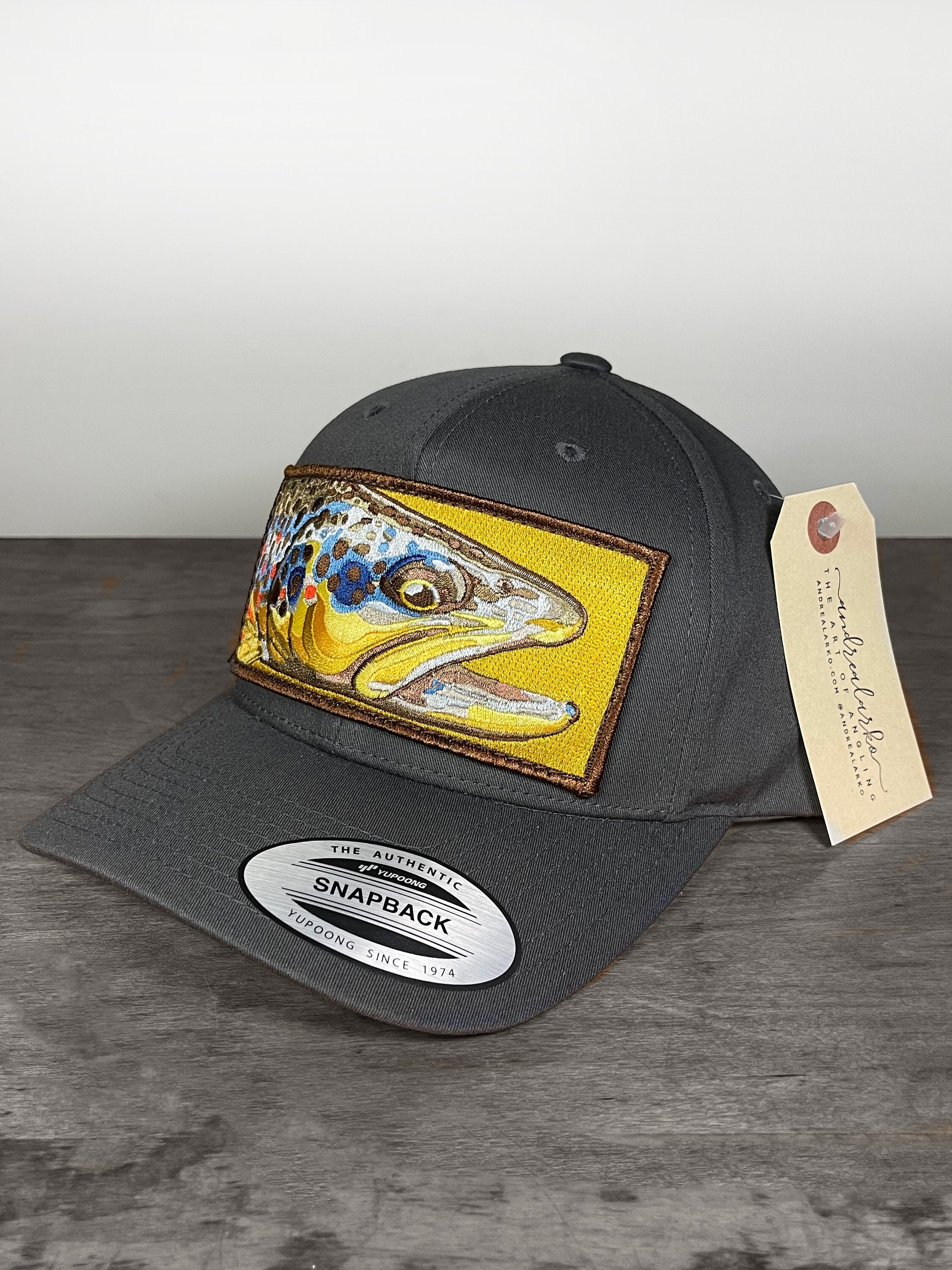 Embroidered Brown Trout Patch Slate Gray Full Fabric Trucker | Etsy