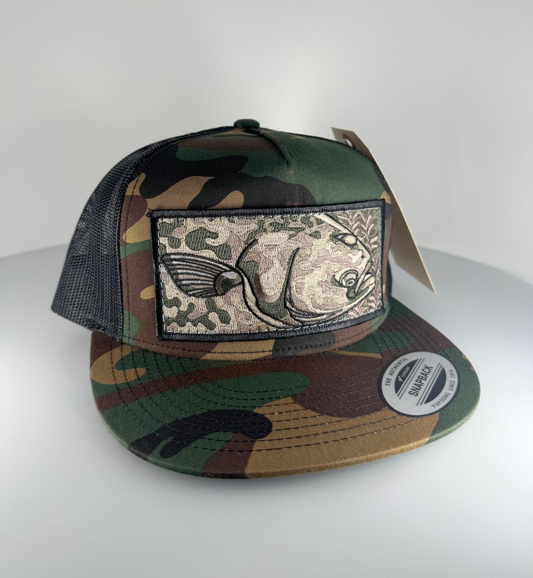 Embroidered Halibut Patch Camo 5 Panel Snapback Trucker Hat - Etsy