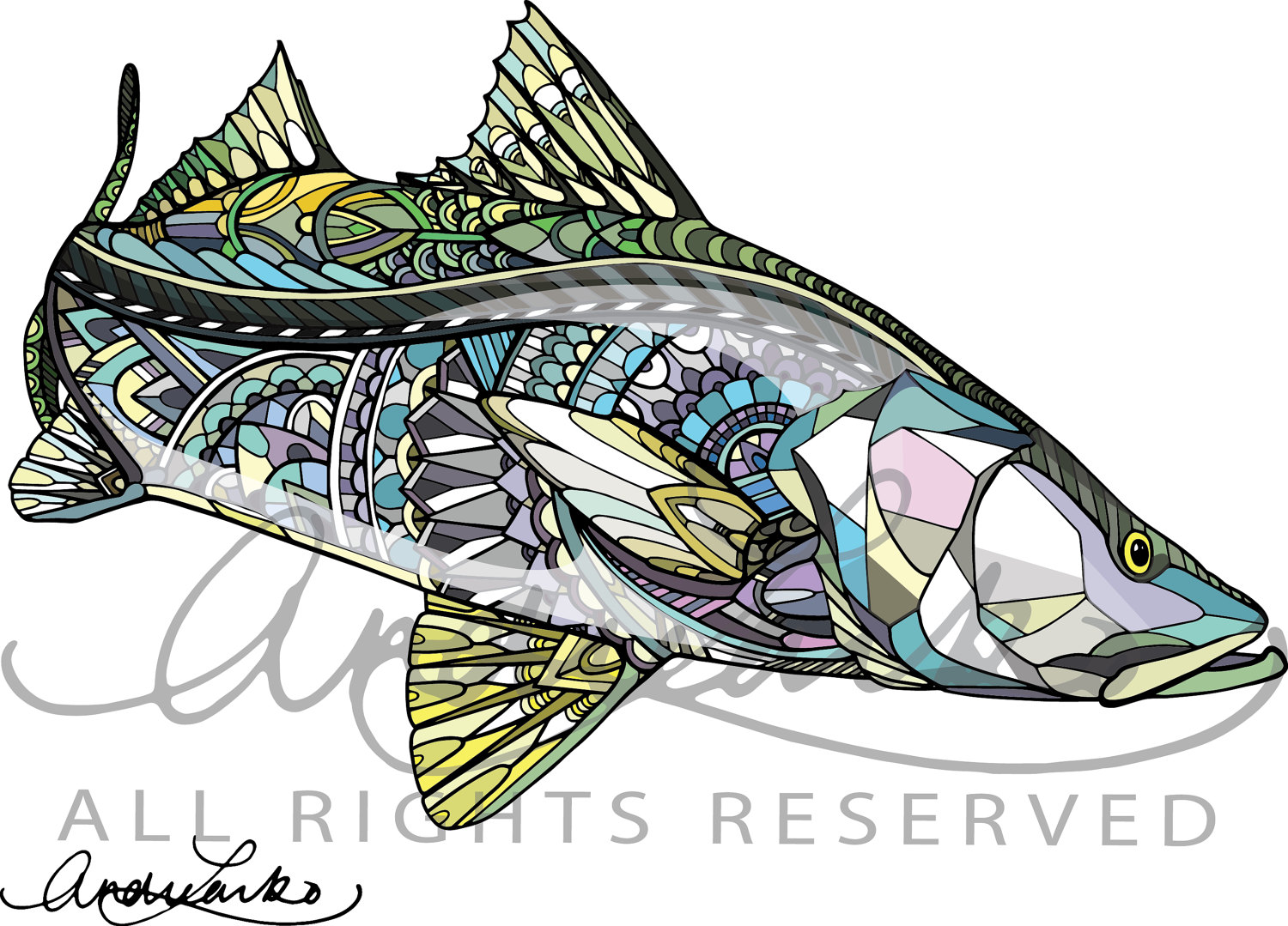 Zentangle Snook Fish Art Print 8.5x11 | Etsy