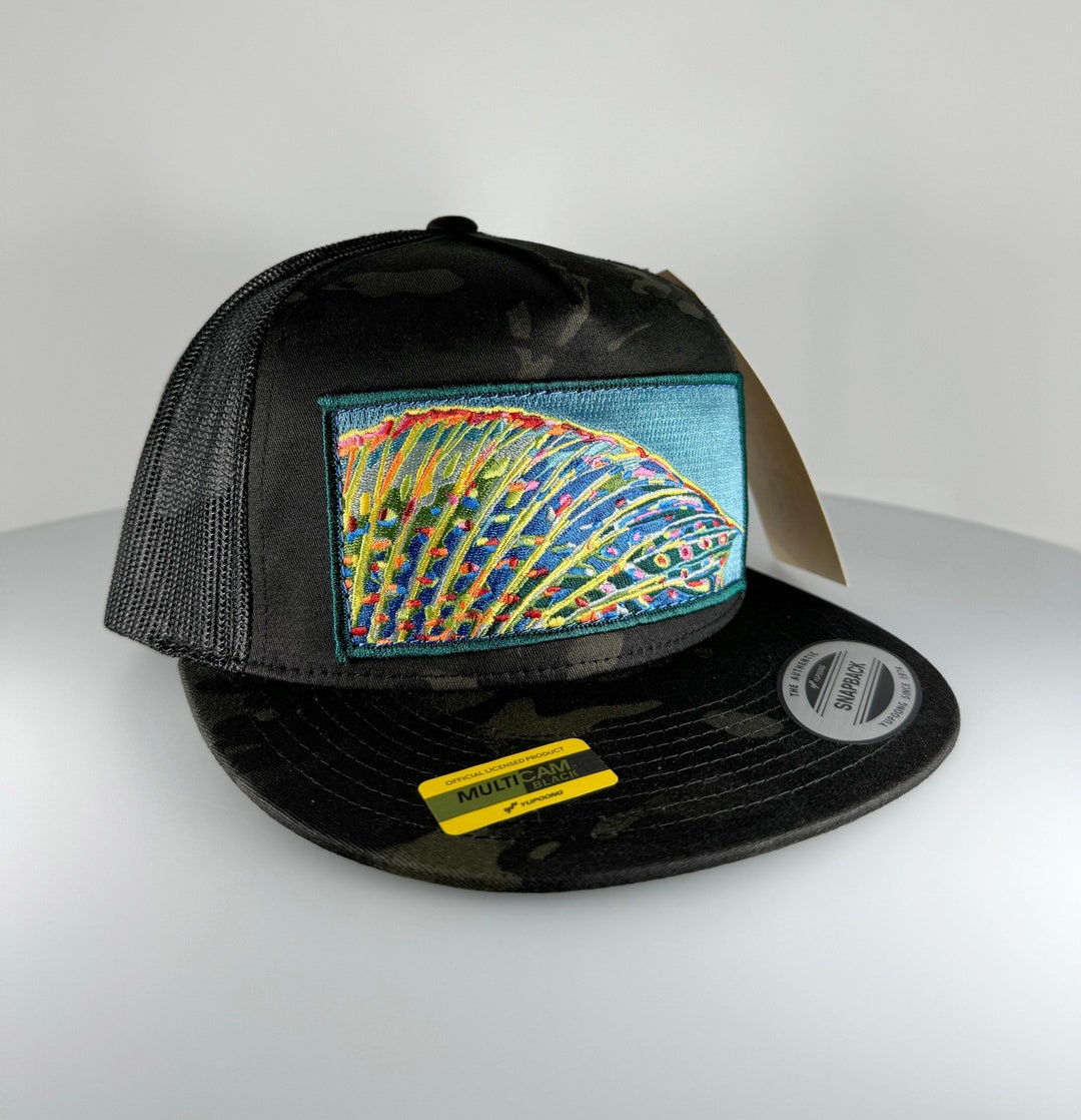 Embroidered Grayling Fin Patch Multicam Black on Black 5 Panel Trucker ...