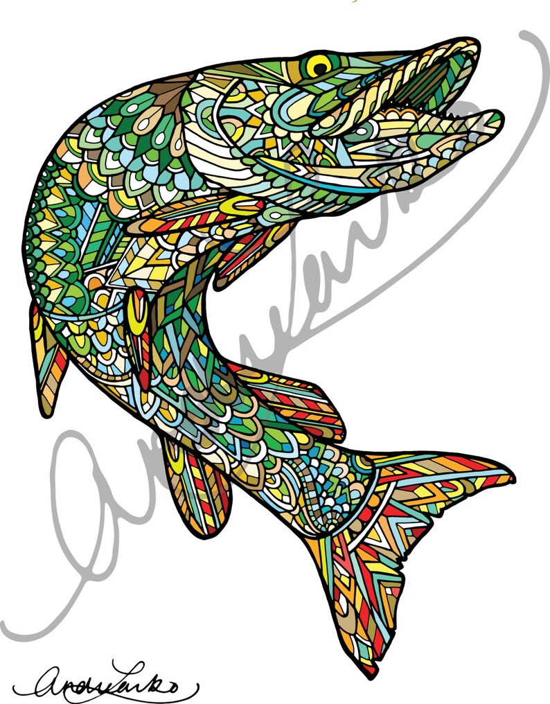 Zentangle Muskellunge Fish Art Print 8.5x11 - Etsy