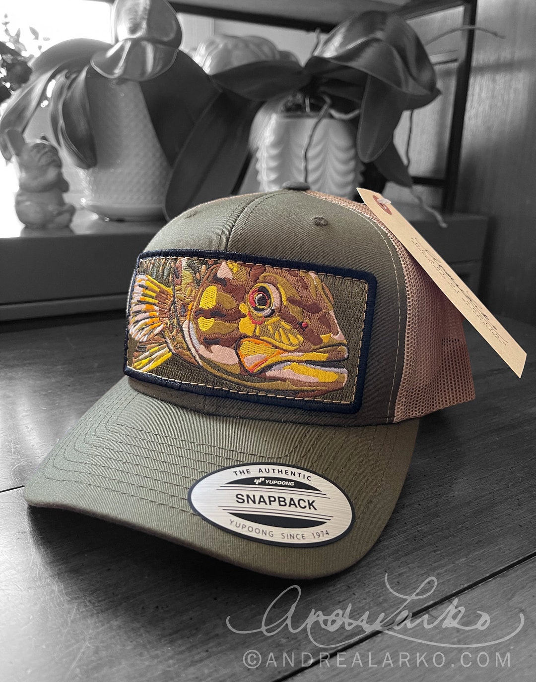 Embroidered Smallmouth Bass Patch Olive 6 Panel Trucker Snapback Hat - Etsy