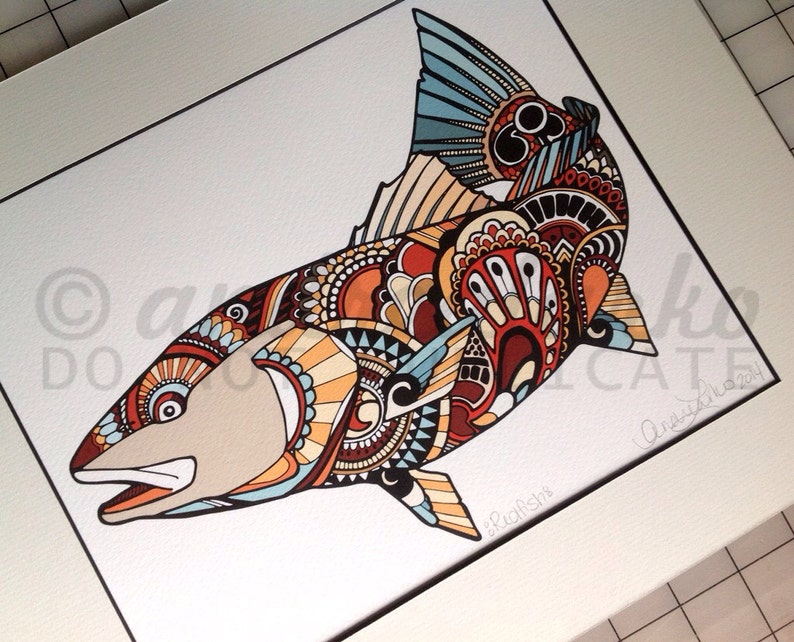 Limited Edition Redfish Zentangle Fish Art Gicleé Print - Etsy