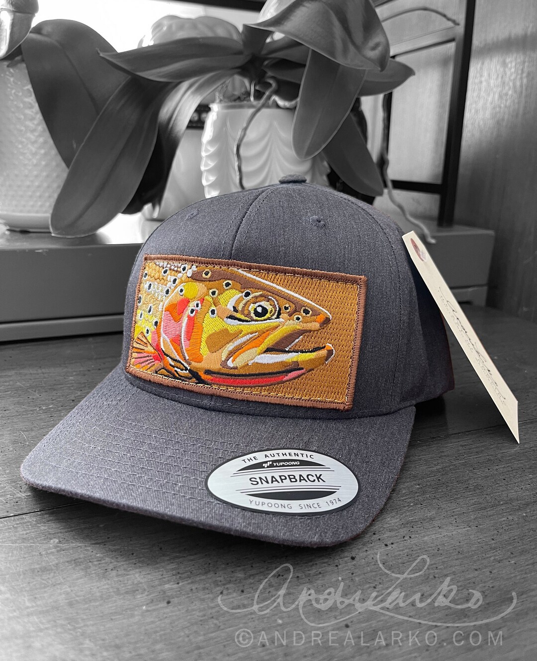 Embroidered Cutthroat Trout Patch Slate Gray Full Fabric Trucker ...