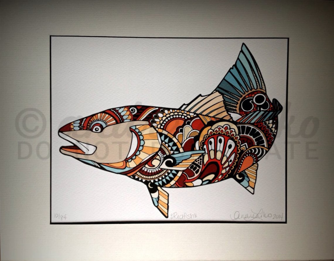 Limited Edition Redfish Zentangle Fish Art Gicleé Print - Etsy