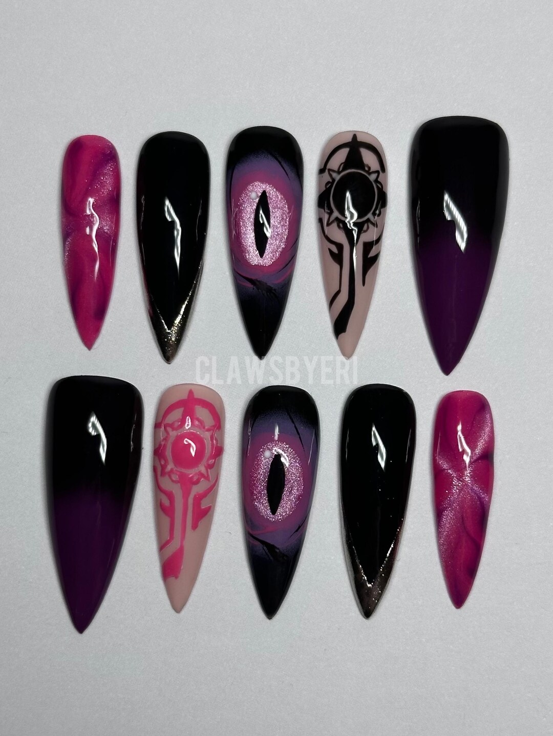 Handmade Valorant Reyna Inspired Press on Nails Purple Gradient Cateye ...